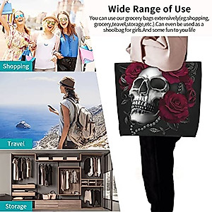 Gothic Rose Skull Shoulder Tote Bag Purse Top Handle Satchel Handbag For Women Work School Travel Business Shopping Casual