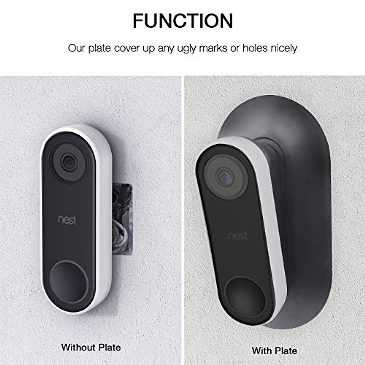 HOLACA Angle Mount for Google Nest Hello Doorbell with Downward 10&20 Degree Wedge,Wall Plate Cover Mounting Bracket Kit Compatible with Nest Hello Video Doorbell (Black)
