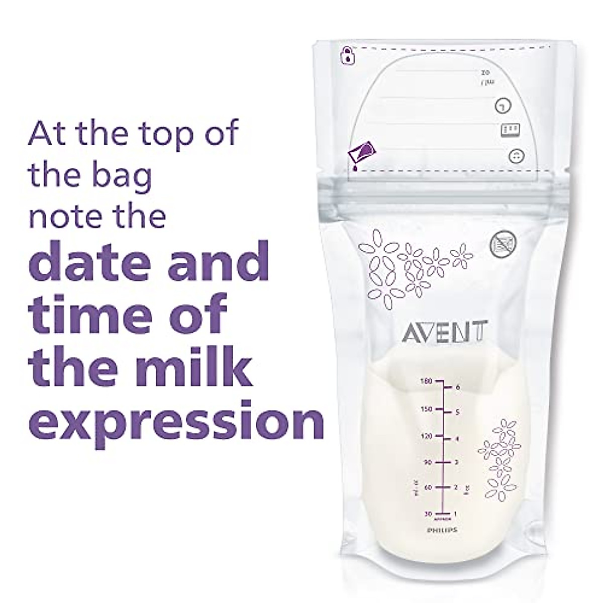 Philips AVENT Breast Milk Storage Bags, Clear, 6 Ounce, 50 Pack, SCF603/50