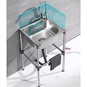 Stainless Steel Small Sink Kitchen Basin With Stand, Home Simple Laundry Sink With Faucet, Ready Practical Freestanding Vanity Multipurpose Sink, Commercial Sink For Laundry/Backyard/Garage (Size
