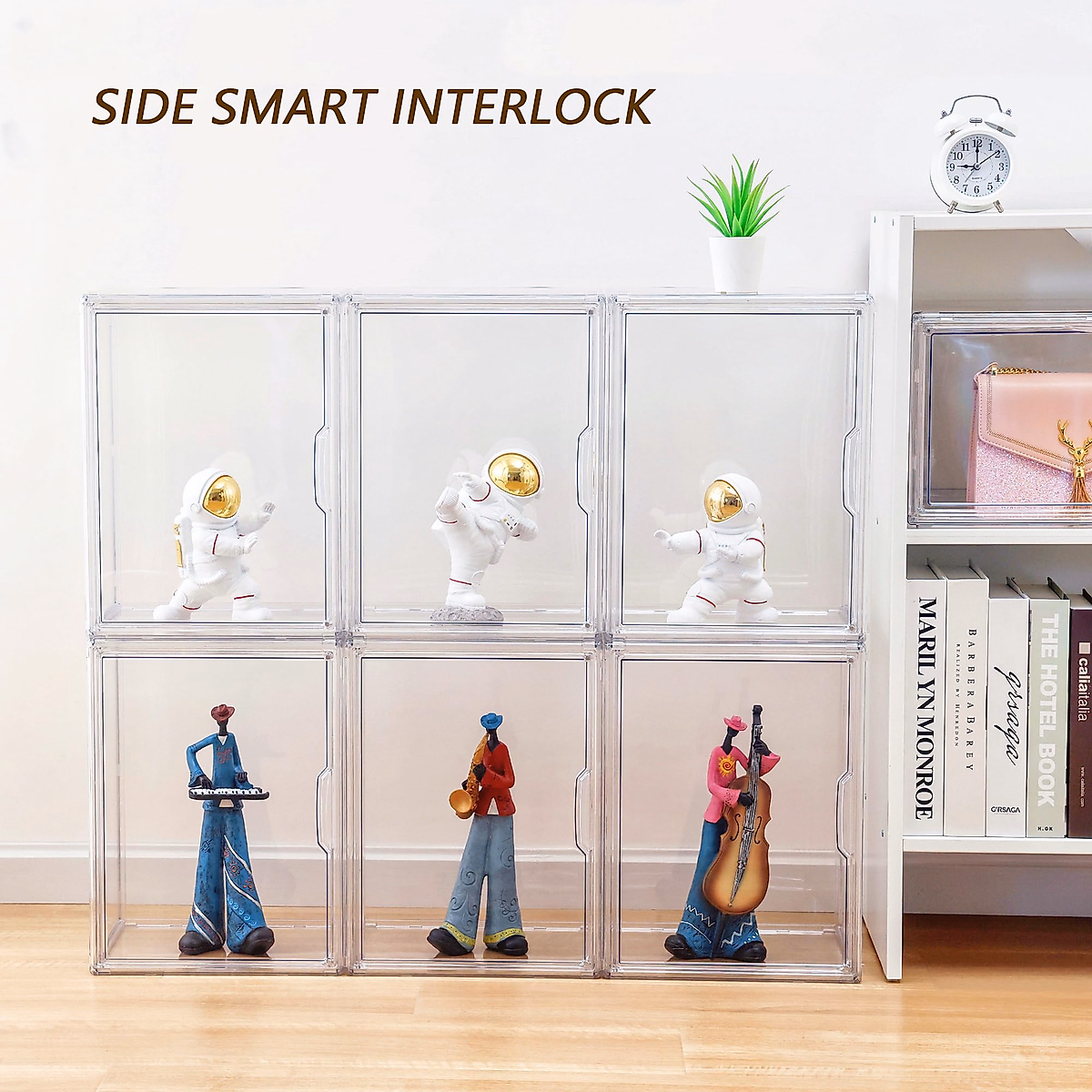 ZLLZUU Purse Organizer for Closet, 5 Pack Clear Acrylic Display Case for purse handbag Organizer, Stackable Purse Storage boxes with magnetic door for Collectibles, Wallet, Cosmetic