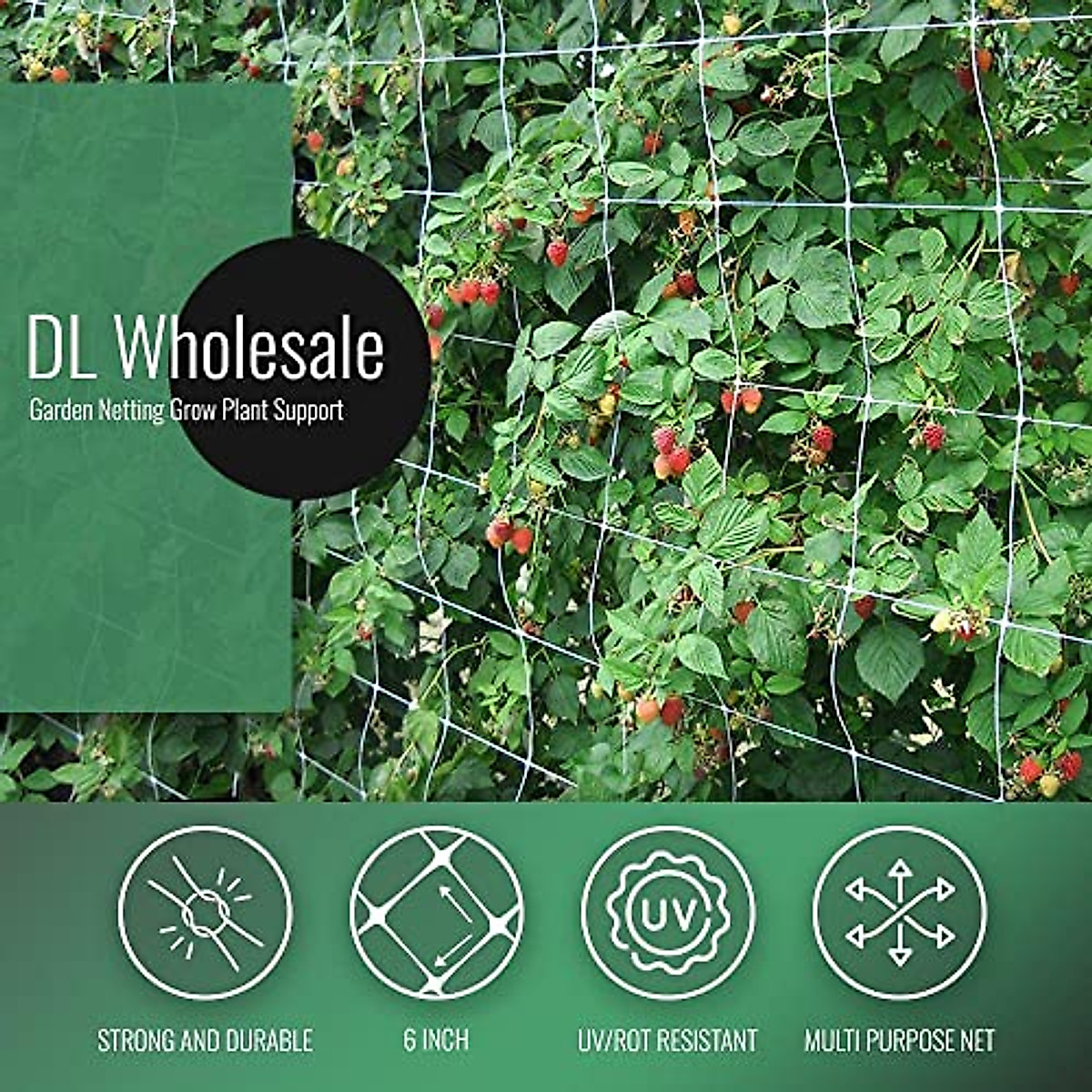 DL Wholesale VineLine Trellis Netting Garden Plant Plastic Trellis Net Roll for Climbing Plants Grow Support Fruits Vegetables, White, 4 ft x 100'