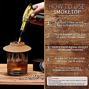 Cocktail Smoker Kit with Torch, Old Fashioned Smoker Kit with 6 Flavors Wood Chips, Bourbon Smoker Kit, Drink Smoker Infuser Kit, Aged and Charred Cocktail Smoker Kit Awesome Gift for Men (No Butane）