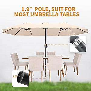 15ft Large Patio Umbrella, Outdoor Double-Sided Market Umbrella with Crank Handle, Patio Table Umbrella, Pool Umbrella, Brown