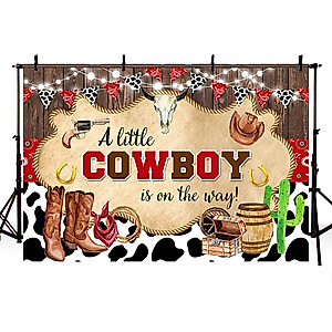 AIBIIN 7x5ft Cowboy Baby Shower Backdrop for Boys Wild West Oh Baby Photography Background Western Rodeo Cow Country Baby Shower Party Decorations Banner Photoshoot Props