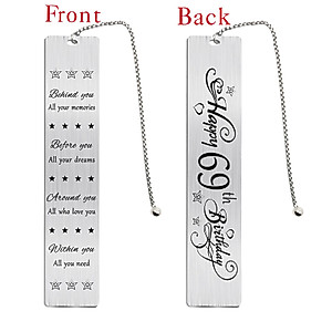 Jzxwan Happy 69th Birthday Gifts for Women Men, 69 Year Old Birthday Bookmark Gift for Him Her, Happy 69 Yr Bday Book Mark for Female Male, 1955 Bd Present, 69 th Birthday Card Decoration