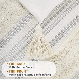 decorUhome Decorative Boho Throw Pillow Covers 12x20, Lumbar Accent Neutral Tufted Pillow Covers for Couch Bed Sofa, Textured Striped Woven Pillow Covers, Beige and Cream White, Pack of 1