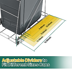 Pull Out Trash Can with Removable Metal Basket, Stainless Steel Kitchen Adjustable Trash Slide Out Shelf, Cabinet Trash Can Pull Out Kit, Fit 7-11 Gallon Garbage Can (Trash Can Not Included, Silver)