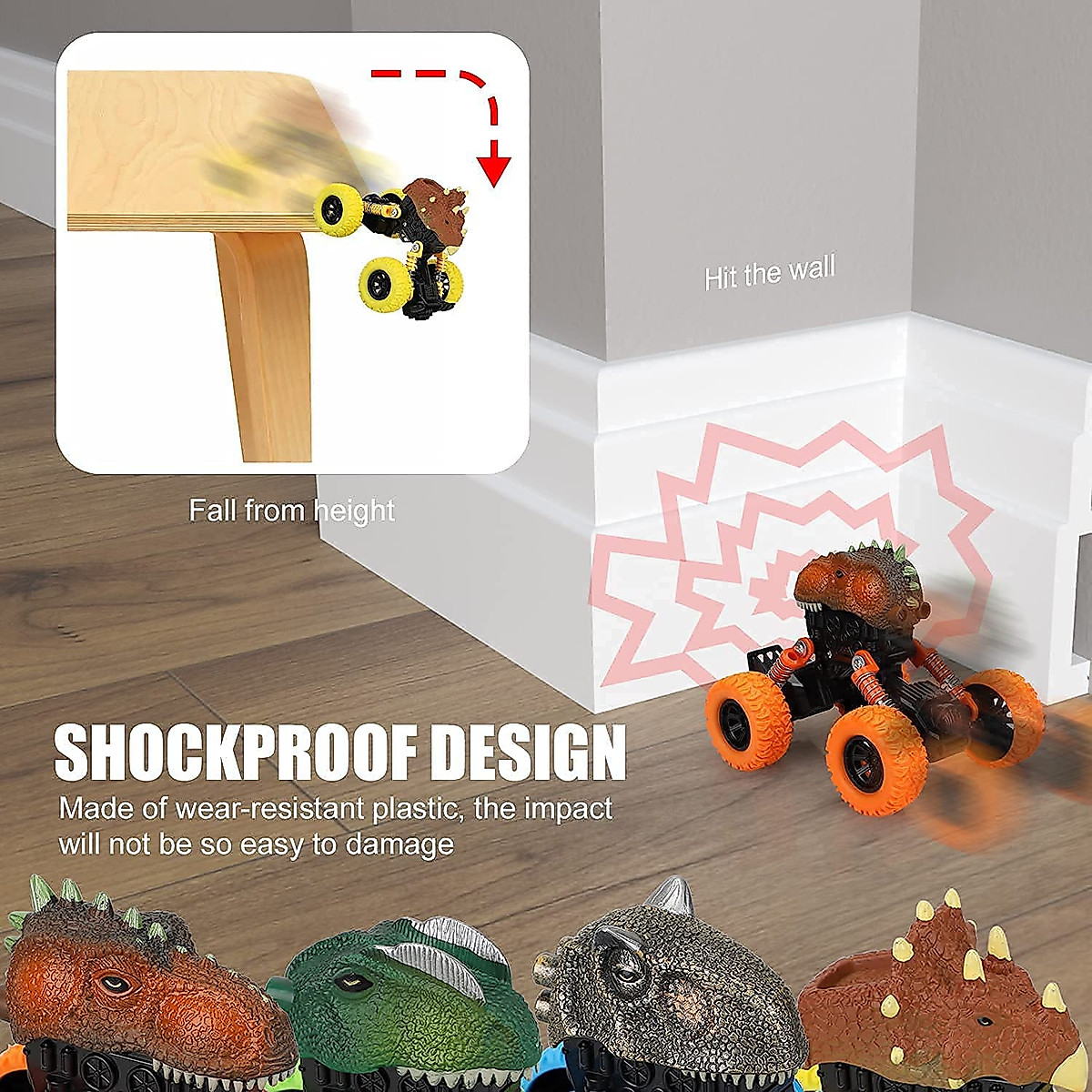 STEAM Life Dinosaur Cars Truck 4 Pack Dinosaur Pull Back Car for Toddlers Dinosaur Toys for Kids 3-5 Dinosaur Monster Truck Toys Dino Toy Set Christmas Birthday Gifts for 3 4 5 6 8 Year Old