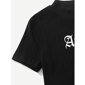 SOLY HUX Girl's Letter Print Short Sleeve Tee Top and Plaid Pants Set 2 Piece Outfits Black 11-12Y