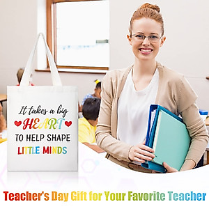 Saintrygo 5 Pieces Christmas Teacher Gifts Teacher Canvas Tote Bags Appreciation Gifts for Teachers Day Grocery Bag with Pocket(Mixed Style)