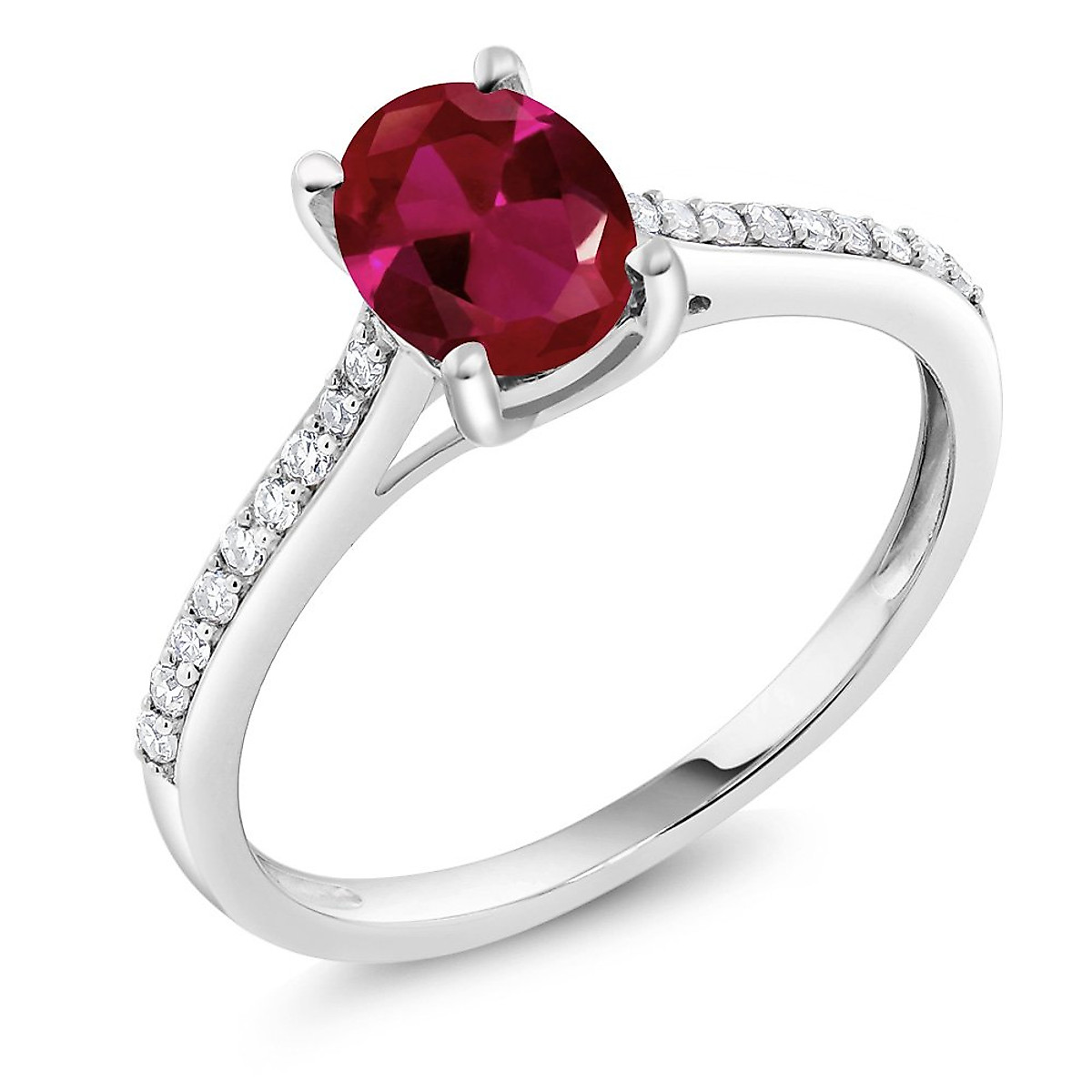 Gem Stone King 10K White Gold Gemstone Birthstone and White Diamond Engagement Ring | Oval 8X6MM | Wedding Anniversary Promise Ring For Women | Available In Size 5, 6, 7, 8, 9