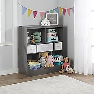 Badger Basket Combo Bin Toy Storage Unit and Book Shelf for Kids with 3 Baskets - Cool Gray