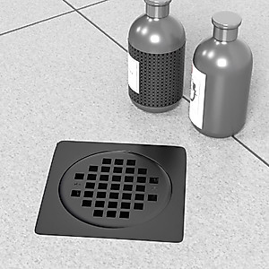 Fibetter Shower Drain Kit 4 Inch Stainless Steel Grate with Vertical 2 Inch ABS Flange for Schluter Systems Kerdi Drain - Matte Black