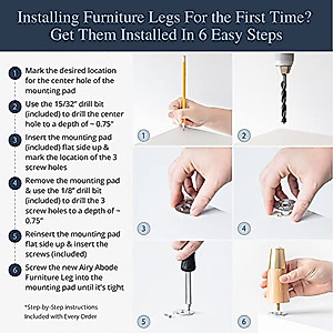 Ash Wood Furniture Legs With Gold Caps - Mid Century Legs For Sofa, Chair, Table, Dresser, Bed, Cabinet, Ottoman - Wooden Legs Are Easy To Install & Include Installation Hardware - Set of 4, 8 Inches