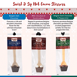 Hot Chocolate Spoons by Chocolate Works, Flavor Variety Pack - Belgian Dark Chocolate, Milk Chocolate & Marshmallows, Peppermint, Cocoa Bomb for Hot Chocolate