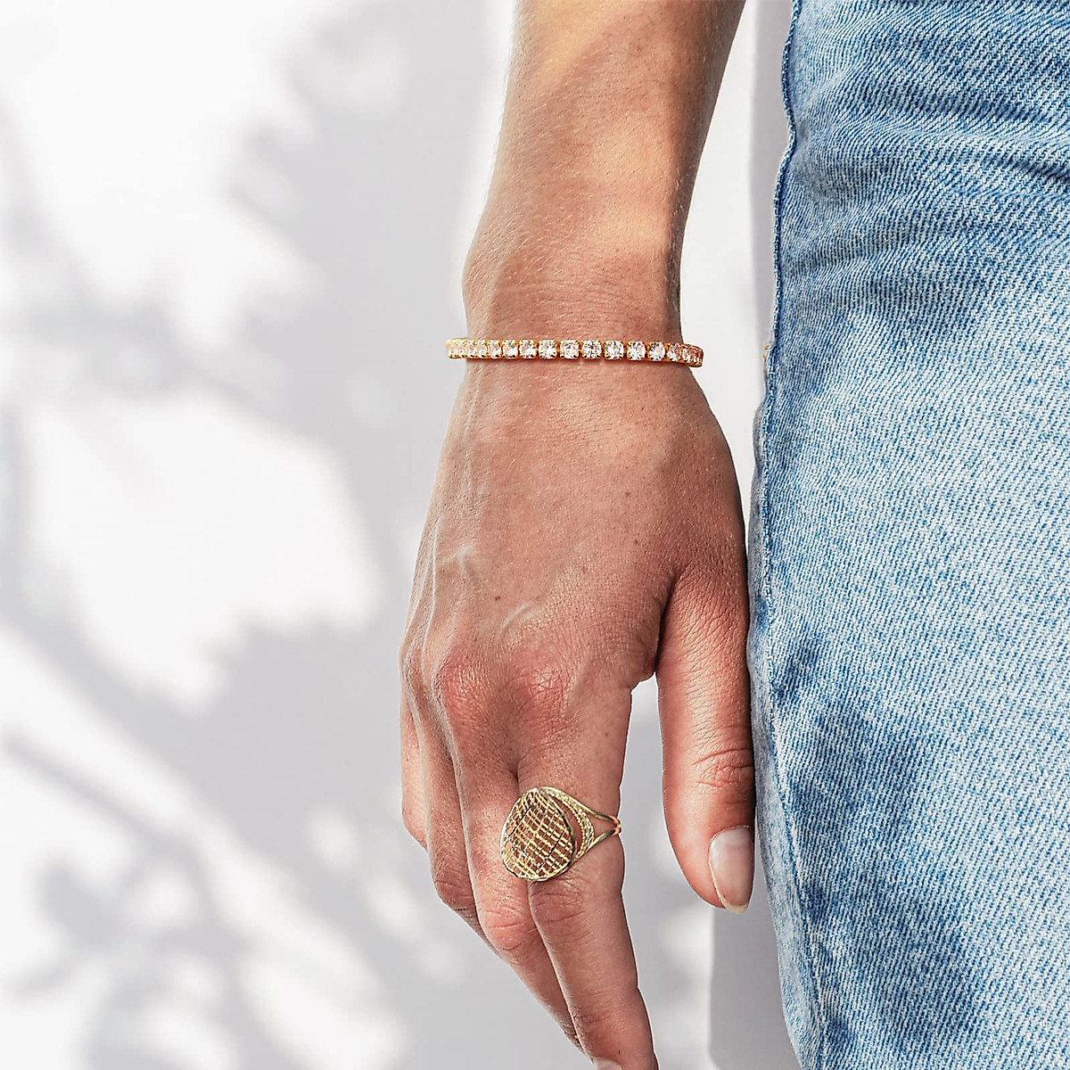 MTMY Gold Chain Bracelet for Women 14K Gold Plated Dainty Bracelets with Adjustable Chain Cute Bracelet Gold Jewelry (Square CZ)