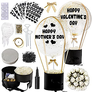 Surprise Gift Box for Women with Bobo Balloon & Letters for Happy Birthday, Mother’s Day, Valentine's Day, Anniversary. Premium Present with Mock Flowers for Mom, Wife, Girlfriend, Sister, Black