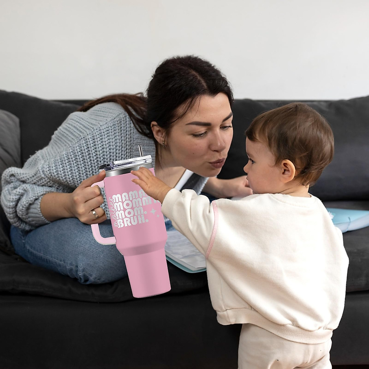 NIAXAUYT Gifts for Mom, Best Mom Ever Tumbler 40oz with Handle and Straw, Mama/Mom Gifts From Daughter Son, Mom Birthday Gifts, Mothers Day Presents Ideas, Christmas Gifts for Best Mom Ever Mug, Pink