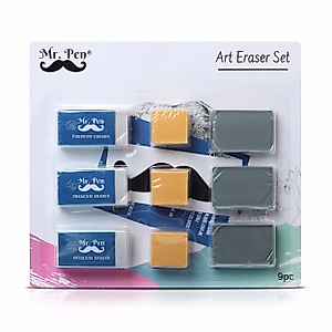 Mr. Pen Eraser Set with Kneaded Erasers, Gum Erasers and Pencil Erasers, Pack of 9