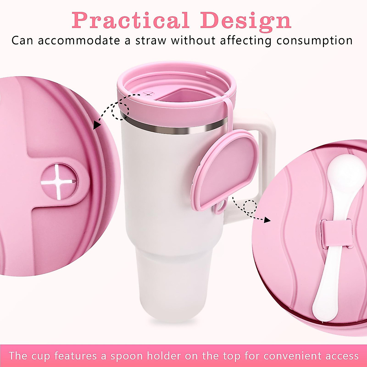 Silicone Ice Cream Cup with Lids for Stanley Cup Accessories 40 oz, Ice Cream Containers for Homemade Ice Cream with Spoons, Reusable Freezer Storage Tubs for Ice Cream, Sorbet (2 PCS, Pink & Green)