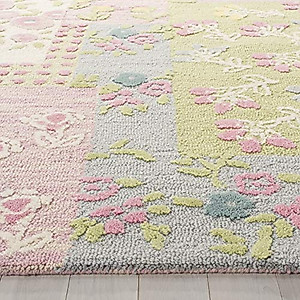 SAFAVIEH Kids Collection Accent Rug - 2' x 3', Pink & Multi, Handmade Floral Patchwork Wool, Ideal for High Traffic Areas in Entryway, Living Room, Bedroom (SFK321A)