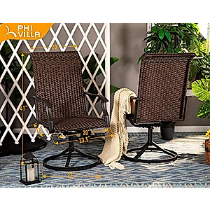 PHI VILLA High Back Outdoor Rattan Dining Chairs Set of 4 Pieces Wicker Swivel Dining Chairs for Outside Heavy Duty Wicker Patio Furniture Sets Bistro Chairs for Garden,Backyard,Lawn(4 Pieces)
