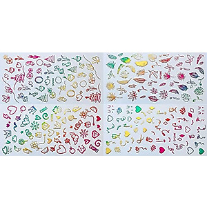 NAIL ANGEL 12 Sheets Nail Art Adhesive Sticker Sheets Coloful Rainbow Color Metallic Cartoon Star Moon Flower Shapes Nail Art Decoration (10288)