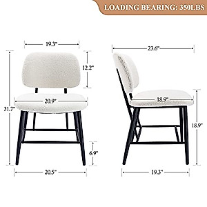 JIRAIN Mid Century Modern Upholstered Dining Chairs, Modern Boucle Fabric Accent Chairs Sherpa Chairs with Metal Legs for Living Room Farmhouse, Set of 2, Black