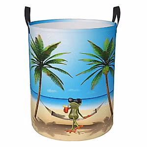 Foruidea Summer Green Frog Laundry Basket,Laundry Hamper,Collapsible Storage Bin, Oxford Fabric Clothes Baskets,Nursery Hamper For Home,Office,Dorm,Gift Basket