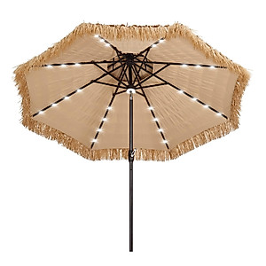 Wonlink 9 FT Patio Tiki Umbrella, Outdoor Patio Umbrellas with 32 LED Lighted Double Top Thatched for Pool Beach