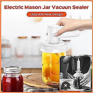 WOEHOL Electric Mason Jar Vacuum Sealer, Cordless Mason Jar Sealer Vacuum Kit for Wide Mouth & Regular Mouth Mason Jar, Vacuum Sealer Bags and Vacuum Seal Containers.