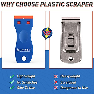 DIYSELF 2 Pack Plastic Razor Blade Scraper, Extra 100Pcs Plastic Razor Blades Refills, Plastic Scraper Tool, Razor Scraper Tool, Blade Scraper Tool for Removing Vinyl, Decals, Stickers, Labels, Glue