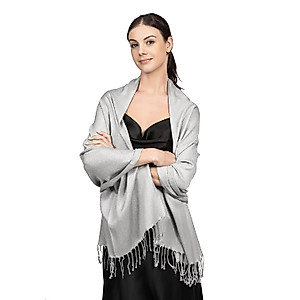 Sparkling Metallic Evening Shawl Wrap Scarf for Wedding Prom Party Dress 80" x 27" (Silver)