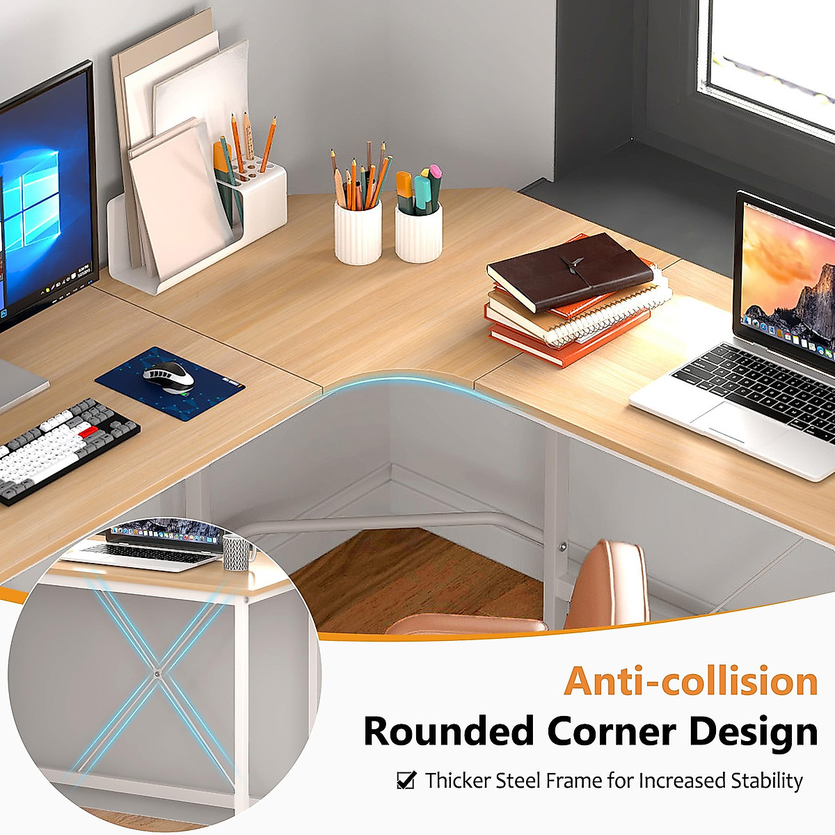 soges L Shaped Desk, 59inch L Desk Computer Corner Desk, Gaming Desk, Home Office Writing Desk, Space-Saving Workstation Desk, Maple