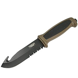 Defender-Xtreme 9.5" Brown Rubber Handle Hunting Knife Stainless Steel Gut Hook