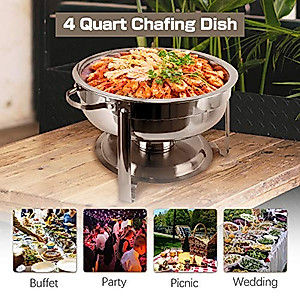 BriSunshine 2 Packs 430 Stainless Steel Chafing Dish Buffet Set, 4 QT Round Chafing Dish with Glass Lid & Lid Holder, Food Warmers for Parties Buffet Wedding Catering