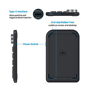 HUION Mini Keydial KD100 Express Keys Remote Keyboard for Pen Display and Drawing Tablet, One-Handed Shortcut Keys Keypad with 18 Customizable Keys & Dial for Animation, Illustration, Video, Design