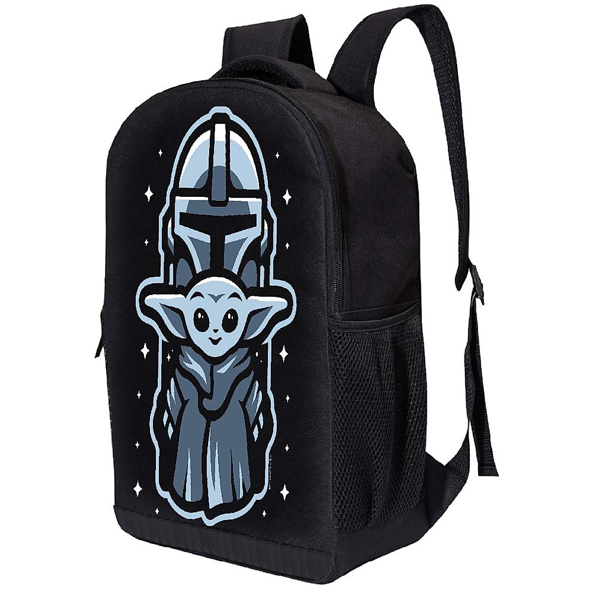 STAR WARS BLACK MANDALORIAN BACKPACK 18 INCH AIR MESH PADDED BAG (The Child and Cup)