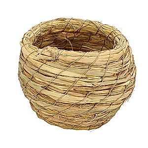 cyrank 2pcs Straw Bird Nest, Grass Hand Woven Bird House Hideaway Grass Hut Resting Breeding Place for Birds Finch Canary, 5.5 x 4.5in
