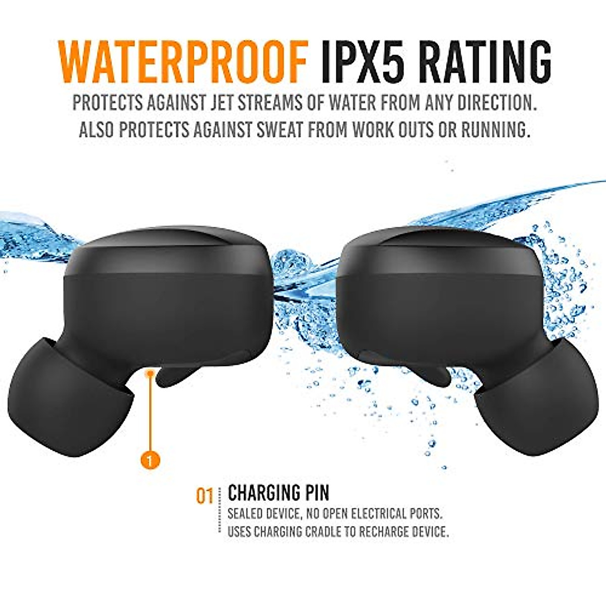 Alpatronix Wireless Earbuds HX500 Waterproof Bluetooth Headphones TWS in Ear Wireless Earphones Rechargeable Stereo Headset w/Qi Charging Case & Mic for iPhone/Samsung Galaxy, Sports&Running - Black