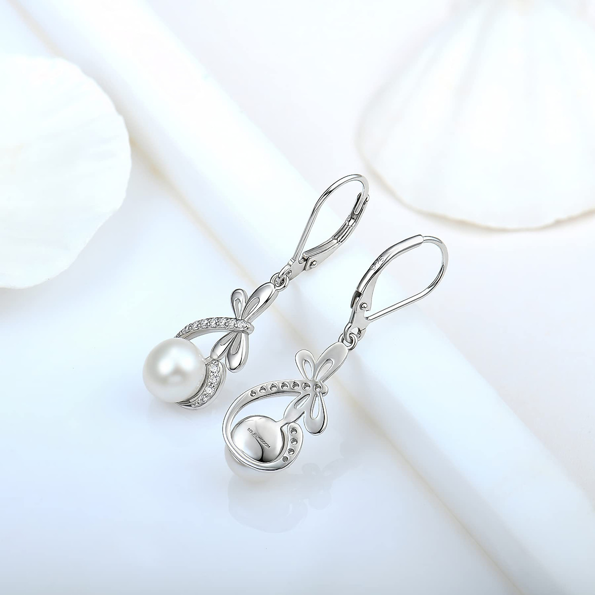 JO WISDOM Women Pearl Earrings 925 Sterling Silver Celtic Infinity Butterfly Dangle & Drop Earrings with 8mm Freshwater Pearl Jewelry