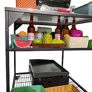 JAQKITU Movable Food Prep and Work Cart Table Stainless Steel Grill Cart Modular Table with Wheels Commercial Kitchen Table Heavy Duty Grill Cart Outdoor Cart