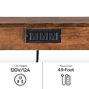 HOOBRO 2-Drawer File Cabinet, Filing Cabinet with Charging Station, Vertical Office Cabinet with Open Storage Shelf, Printer Stand, A4/Letter Size, Nonwovens Drawer, Rustic Brown and Black BFK23UWJ01