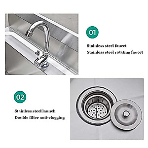 Floor-Standing Commercial Stainless Steel Sink Portable Kitchen Sink Outdoor Camping with Stand Stainless Utility Sink Suitable for Restaurants Kitchens and Families (1005080cm)