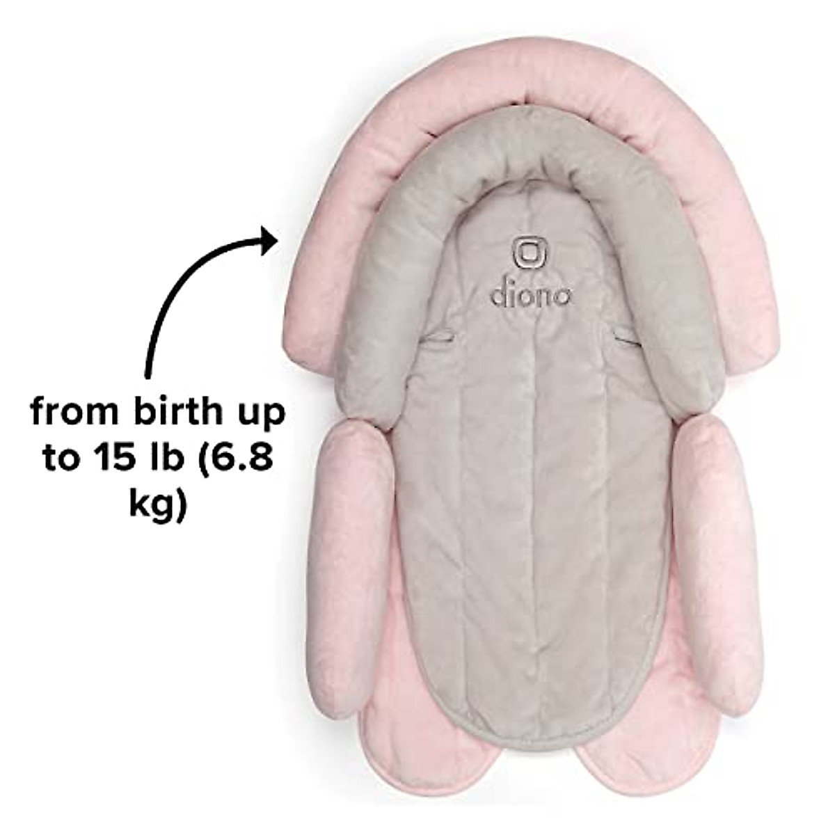 Diono Cuddle Soft 2-in-1 Baby Head Neck Body Support Pillow For Newborn Baby Super Soft Car Seat Insert Cushion, Perfect for Infant Car Seats, Convertible Car Seats, Strollers, Gray/Pink
