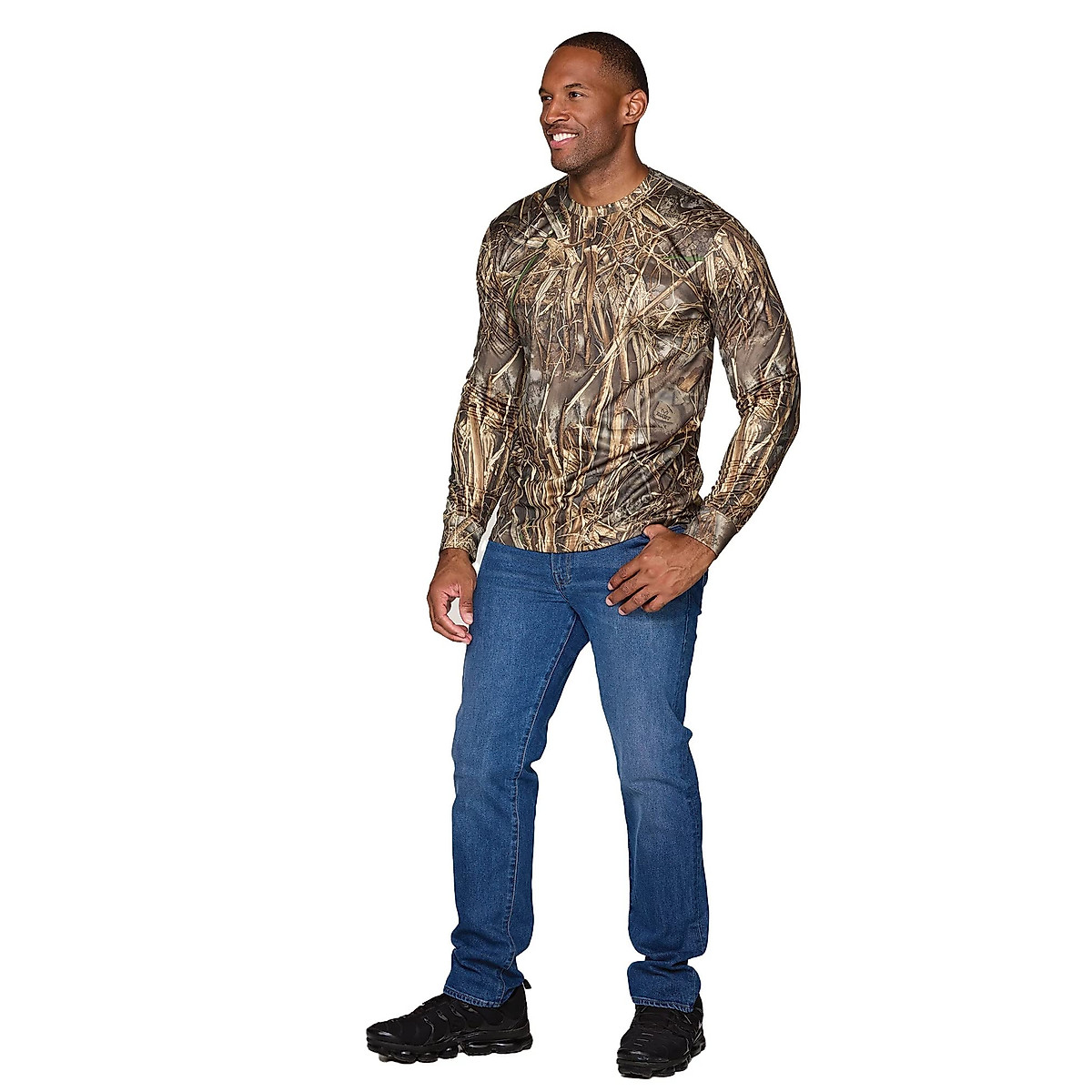 Realtree Men's Essential Camo Lightweight Performance Long Sleeve Shirt (RT MAX-7, Small)