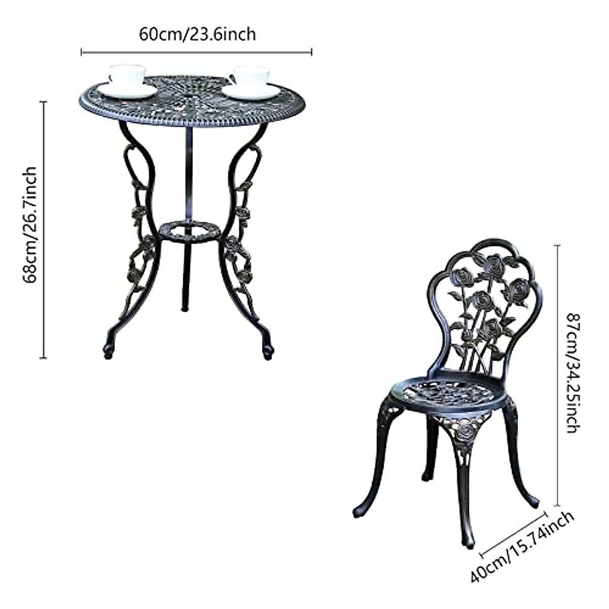 JARDIN DE CENTENNIAL Patio Bistro Set.Rust-Resistant Cast Aluminum Bistro Table Set with Umbrella Hole for Backyard (Rose Copper)