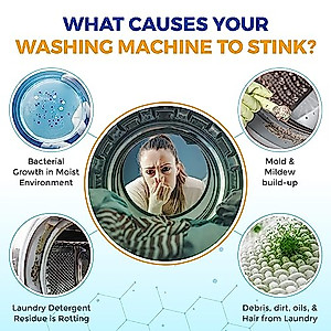 Bastion Washing Machine Cleaner, Deodorizer, & Descaler 6-Pack - Active Deep Cleaning Tablets for HE Front Loader & Top Load Washer, Septic Safe Eco-Friendly - 3 Month Supply