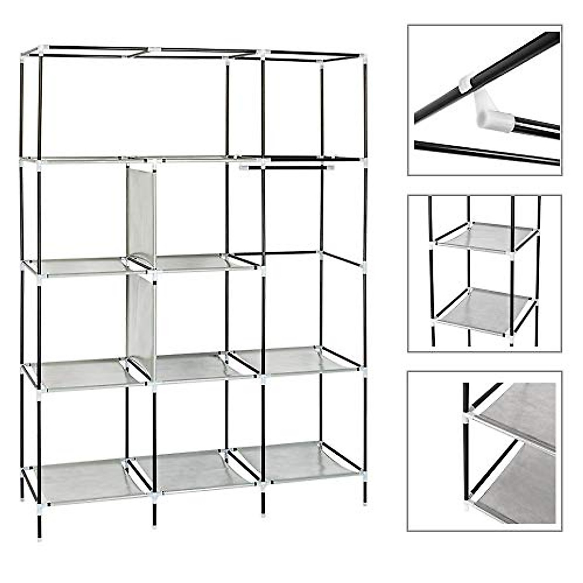 Simply-Me Wardrobe Storage Closet Portable Closet Clothes Storage Organizer Non-Woven Fabric Closet Organizers and Storage Shelves with Side Pockets,69-Inch (Gray)